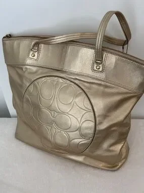 Coach | Bags | Coach Laura Gold Metallica Leather Tote Bag Charm F8336 ...